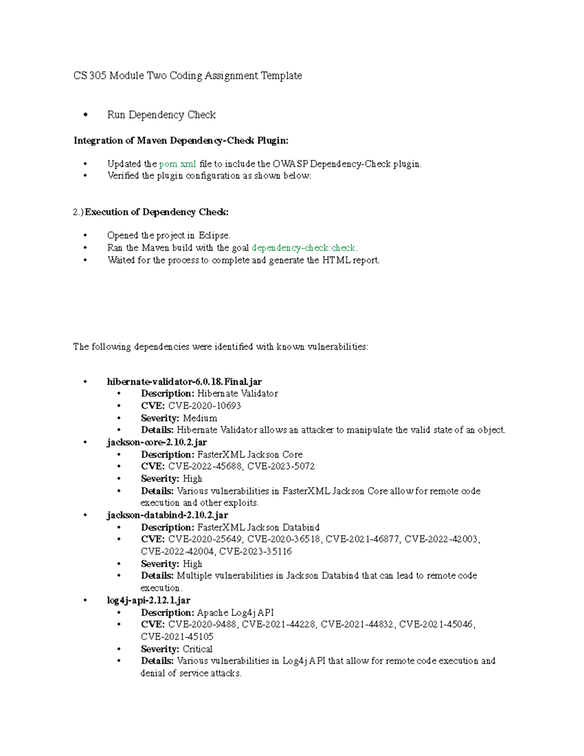 CS 305 Module Two Coding Assignment: Maven Dependency Check Report - Studocu