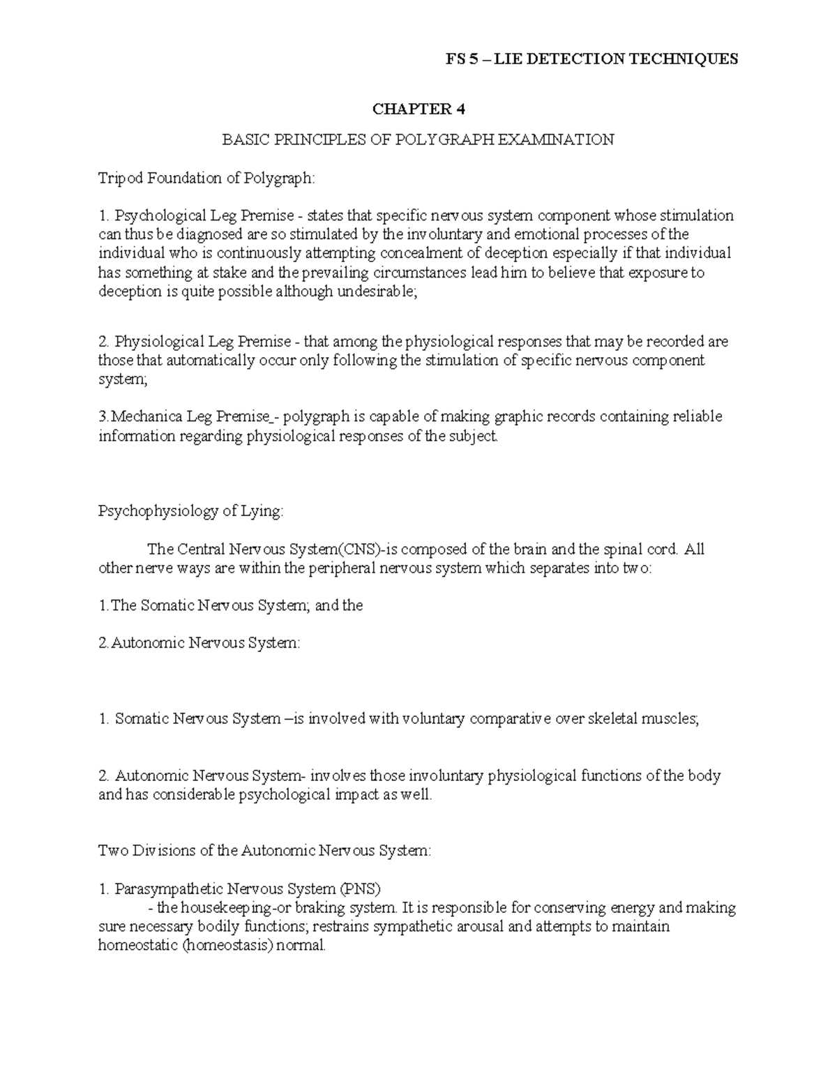 Chapter 4 - Basic Principles & Psychophysiology of Polygraph Exam - Studocu