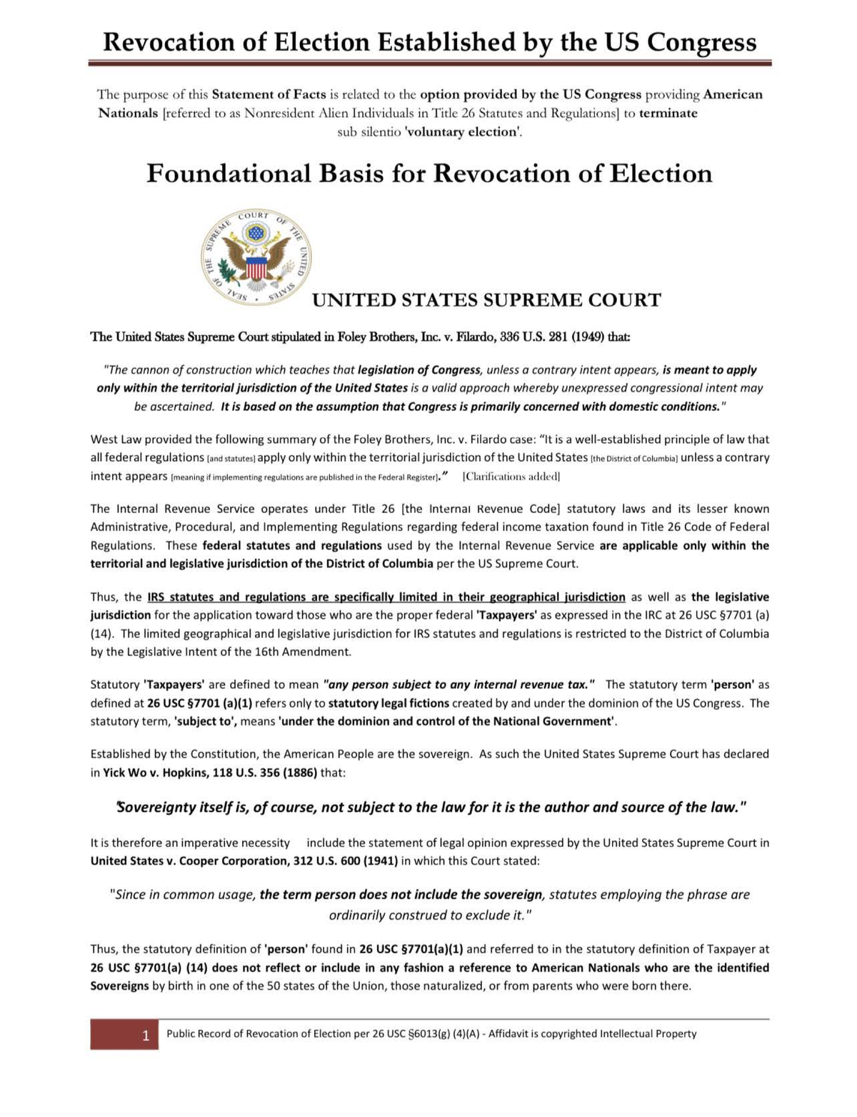 Revocation of Election: Sovereign American Nationals & IRS Jurisdiction ...