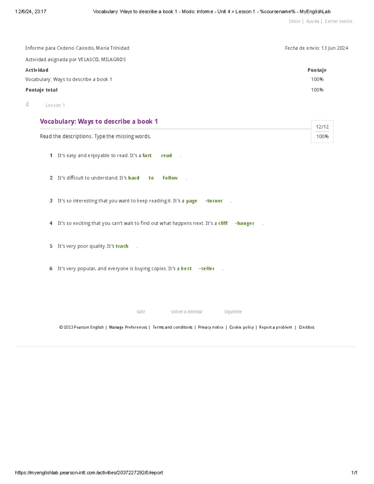 U4-1 Ways to Describe a Book: Lesson 1 Vocabulary - My English Lab ...