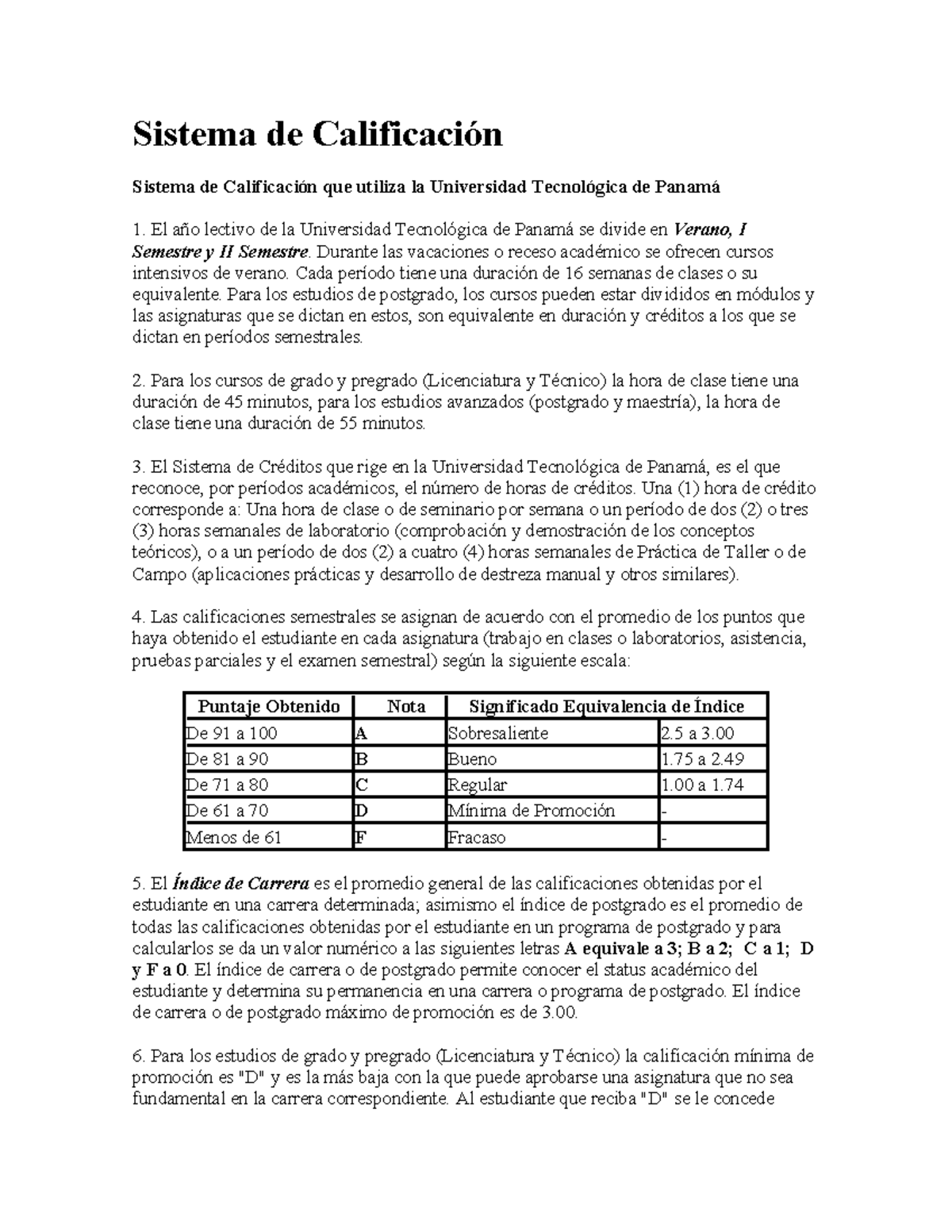 Sistema de Calificación de la UTP: Detalles y Escala de Notas - Studocu
