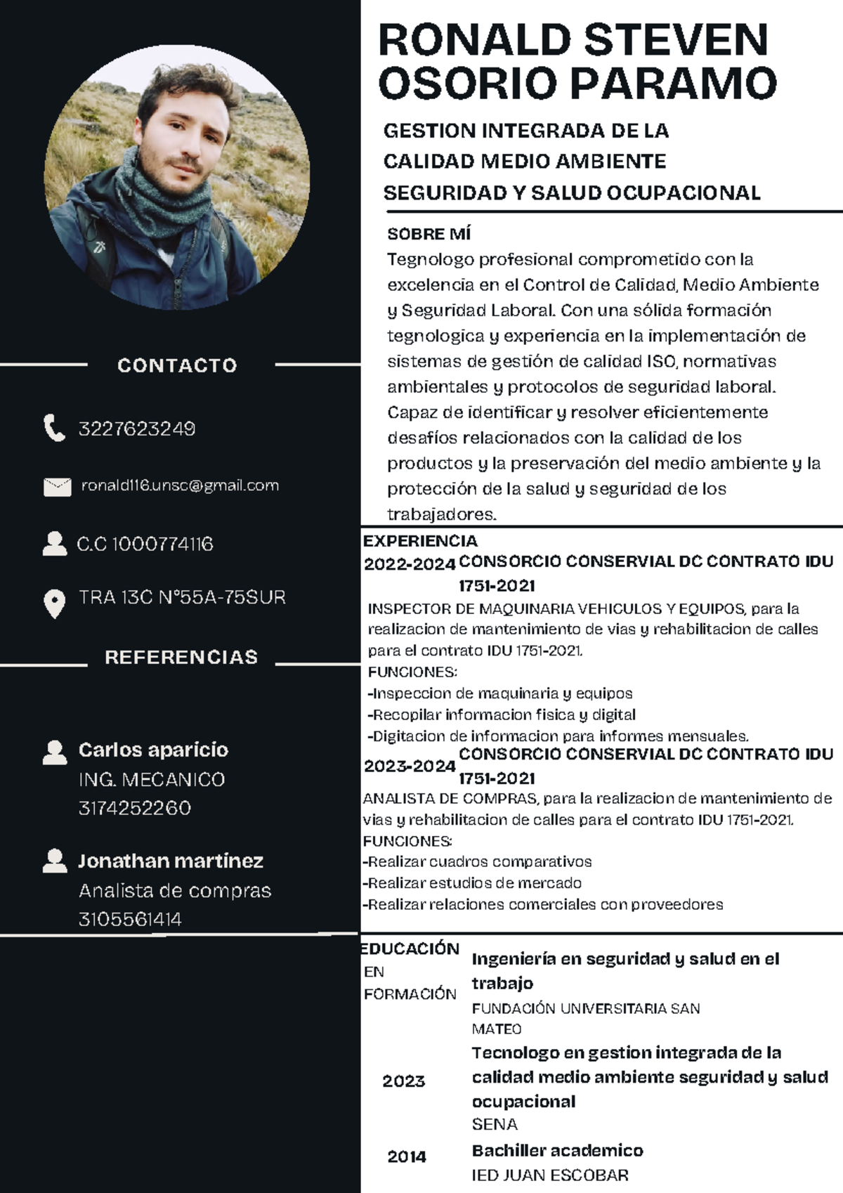 Hoja de Vida: Ronald Steven Osorio Paramo - Ing. Mecánico 2024 - Studocu