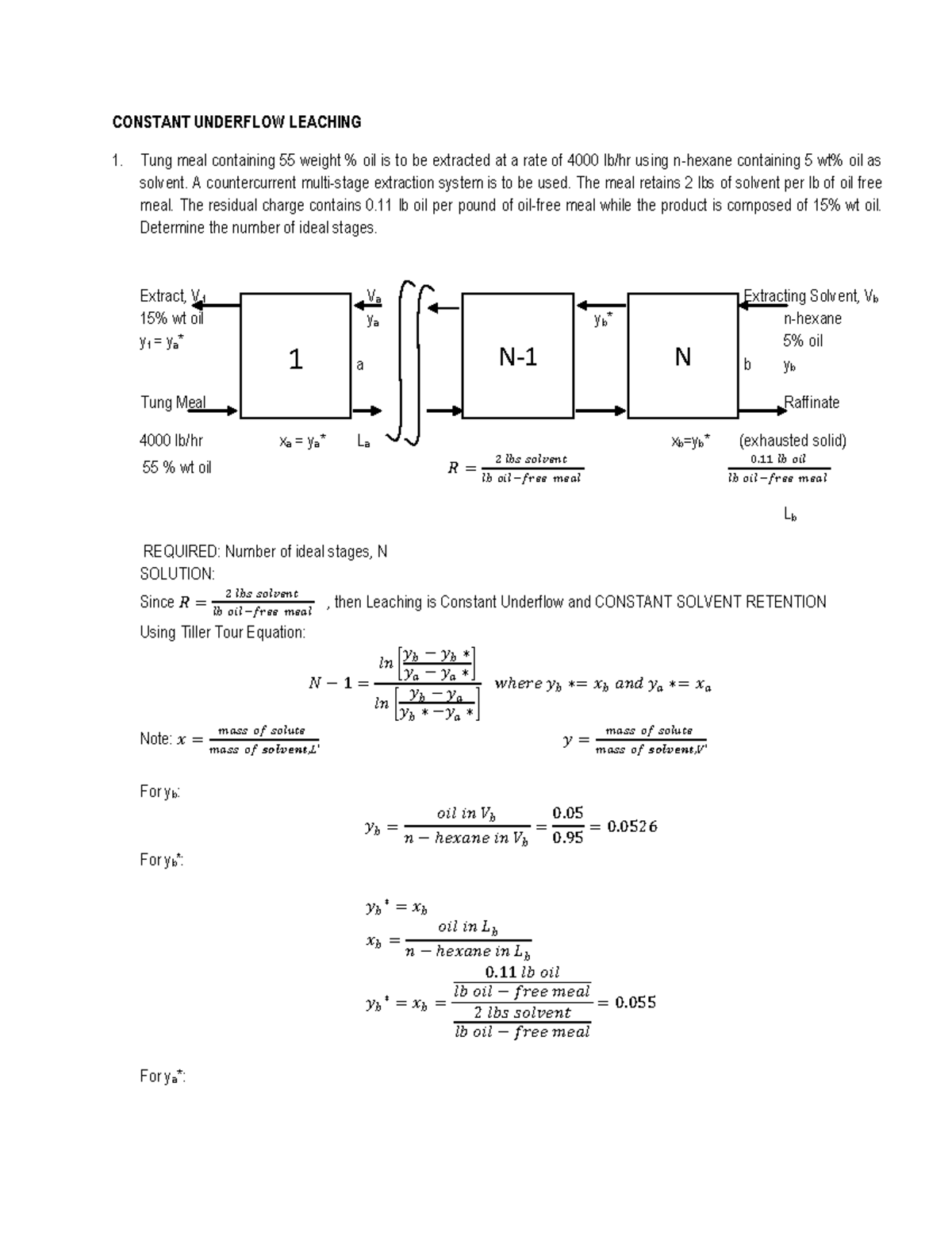 Constant Underflow Leaching Solution: Ideal Stages Calculation - Studocu