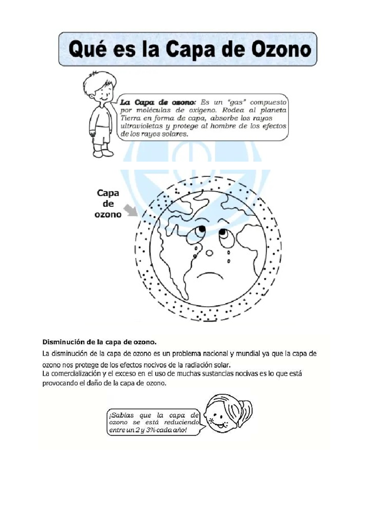 Ficha de la Capa de Ozono - Tercer Grado - Studocu