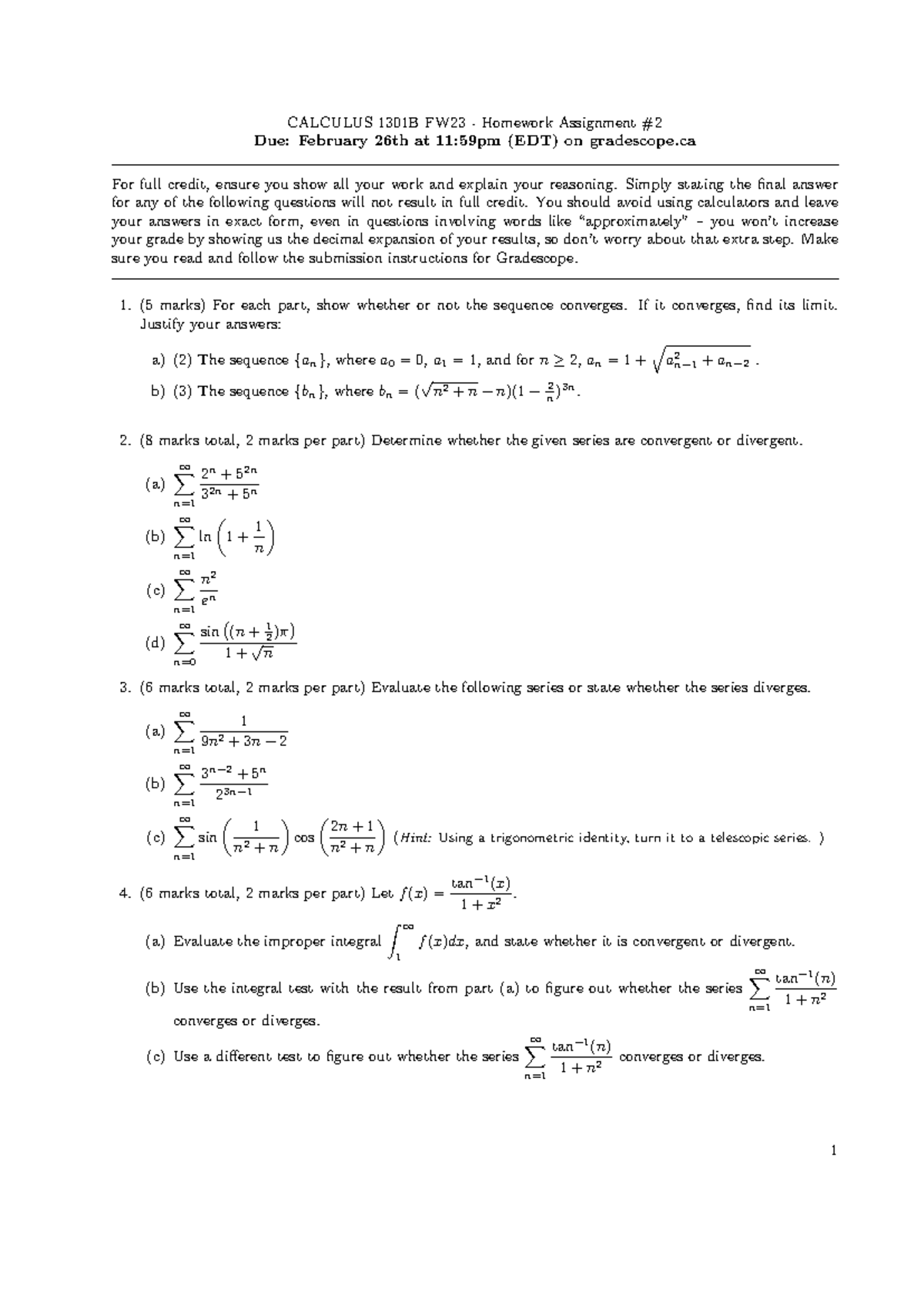 Calc1301BA2 - Calculus 1301 Assignment 2 - CALCULUS 1301B FW23 ...