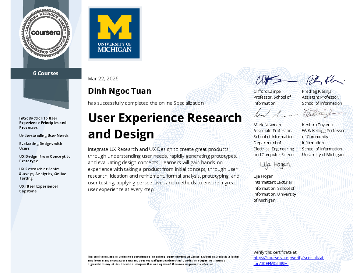 UX Design Specialization Certificate - Coursera Completion - Studocu