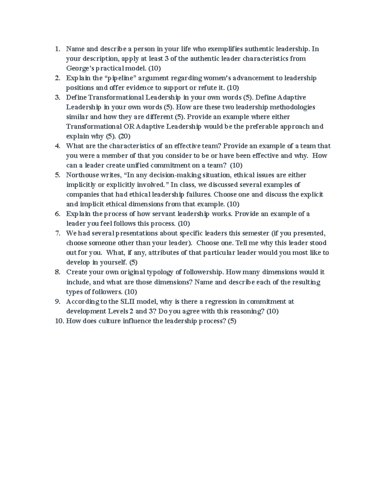 Leadership Final Exam Questions and Key Concepts Overview - Studocu