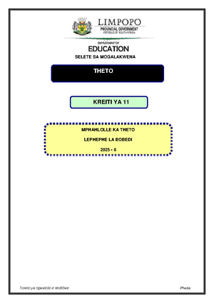 Sepedi Home Language Paper 2: Analysis and Themes in Selected Texts ...