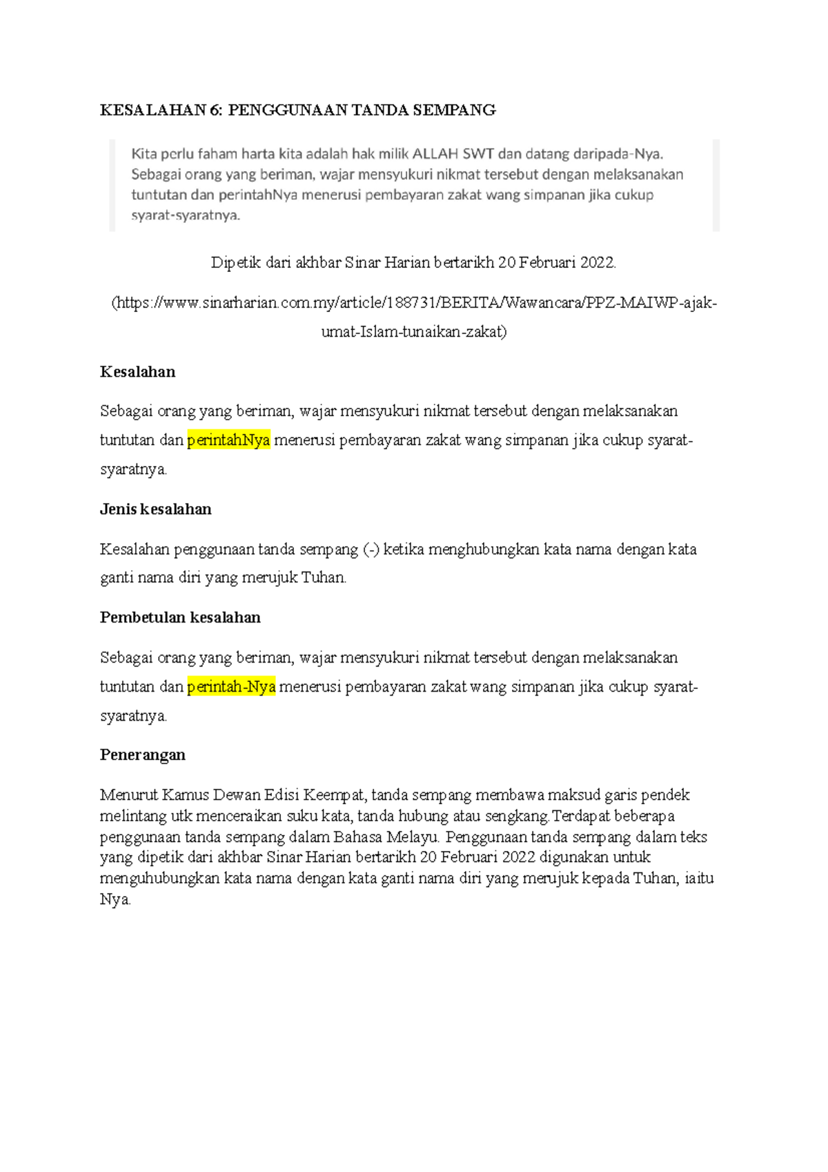 Assignment 1- KESALAHAN TATABAHASA TANDA SEMPANG - KESALAHAN 6 ...