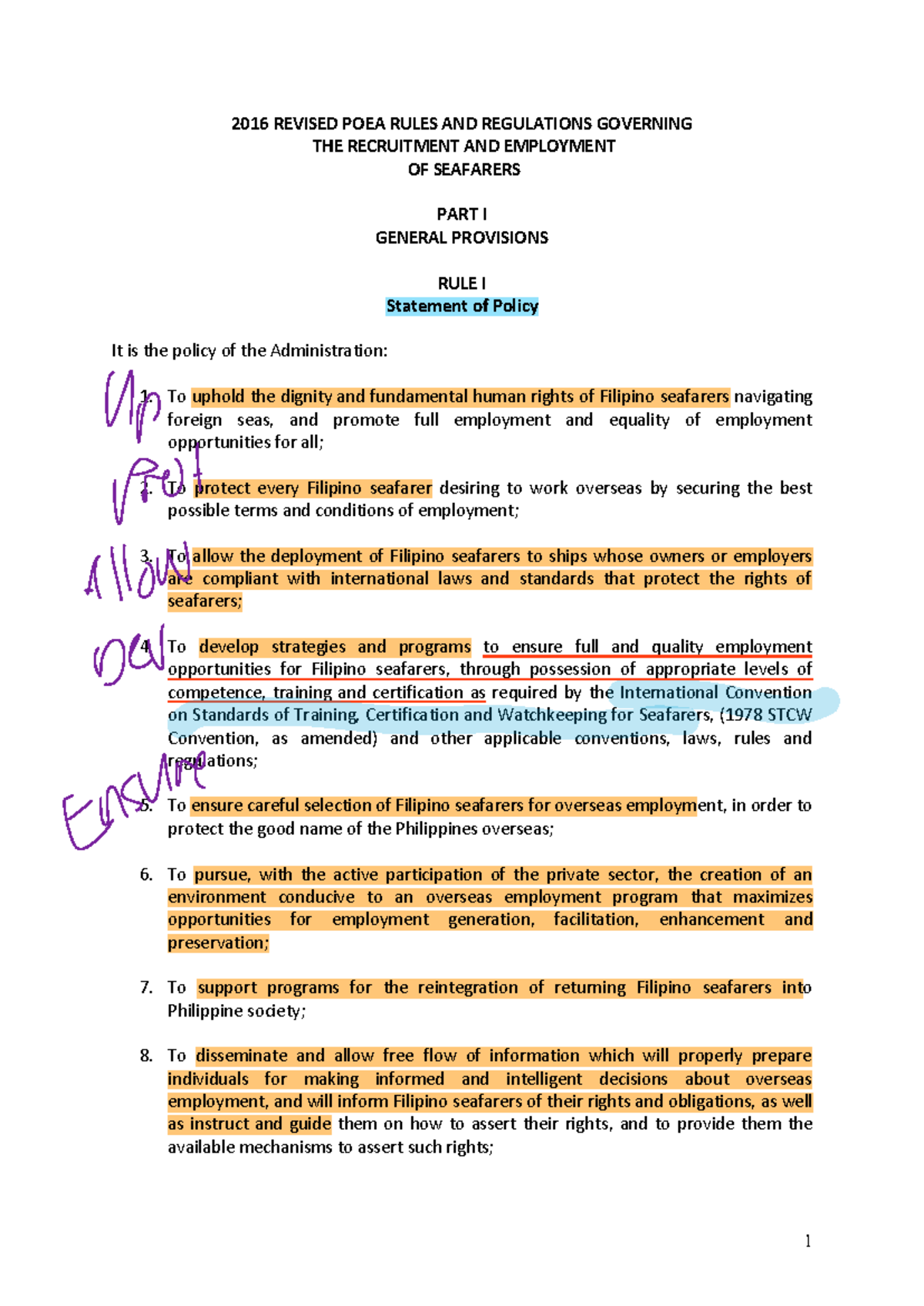 2016 Revised POEA Rules on Recruitment & Employment of Seafarers - Studocu