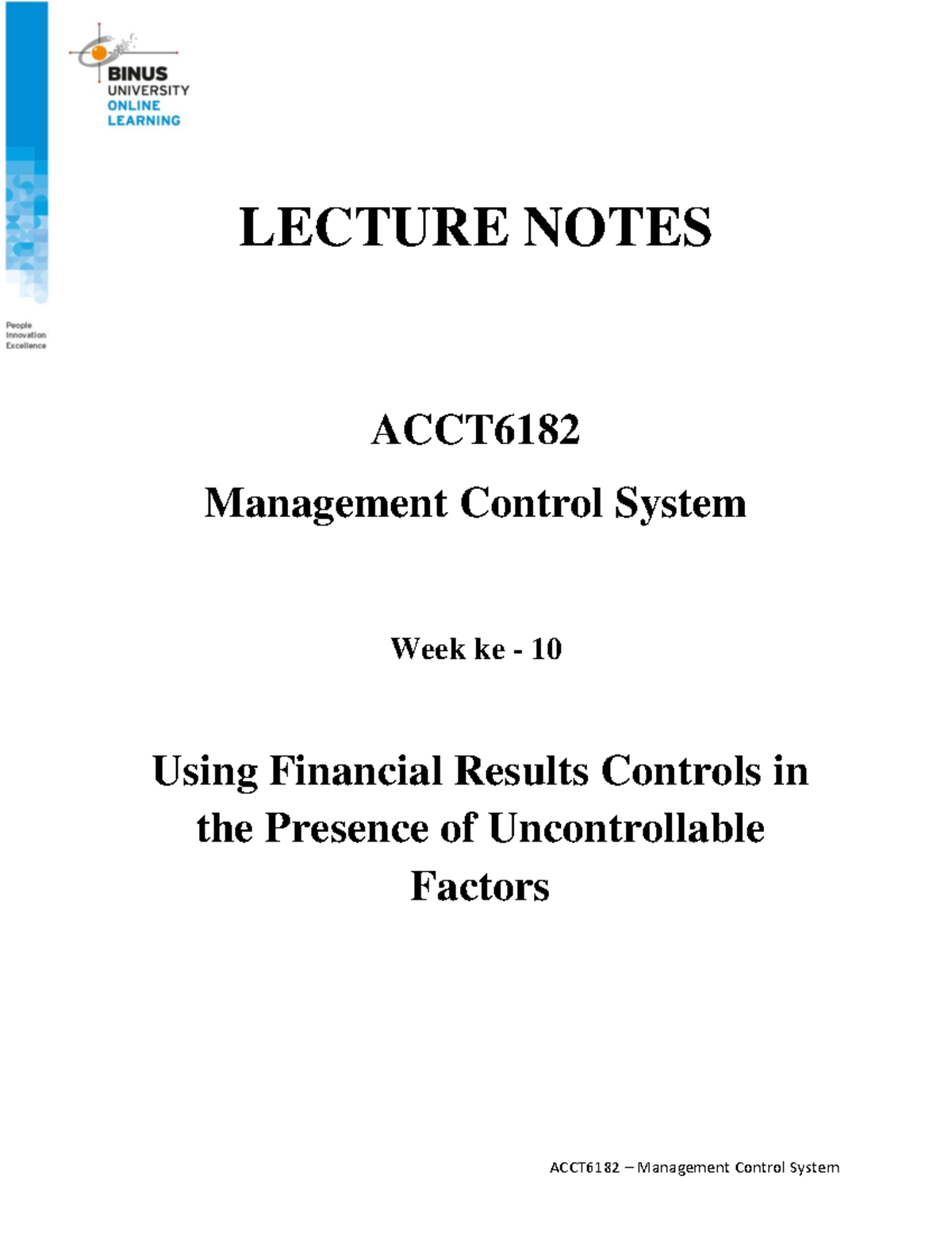 ACCT 101: Lecture Notes on Financial Results Controls & Uncontrollable ...