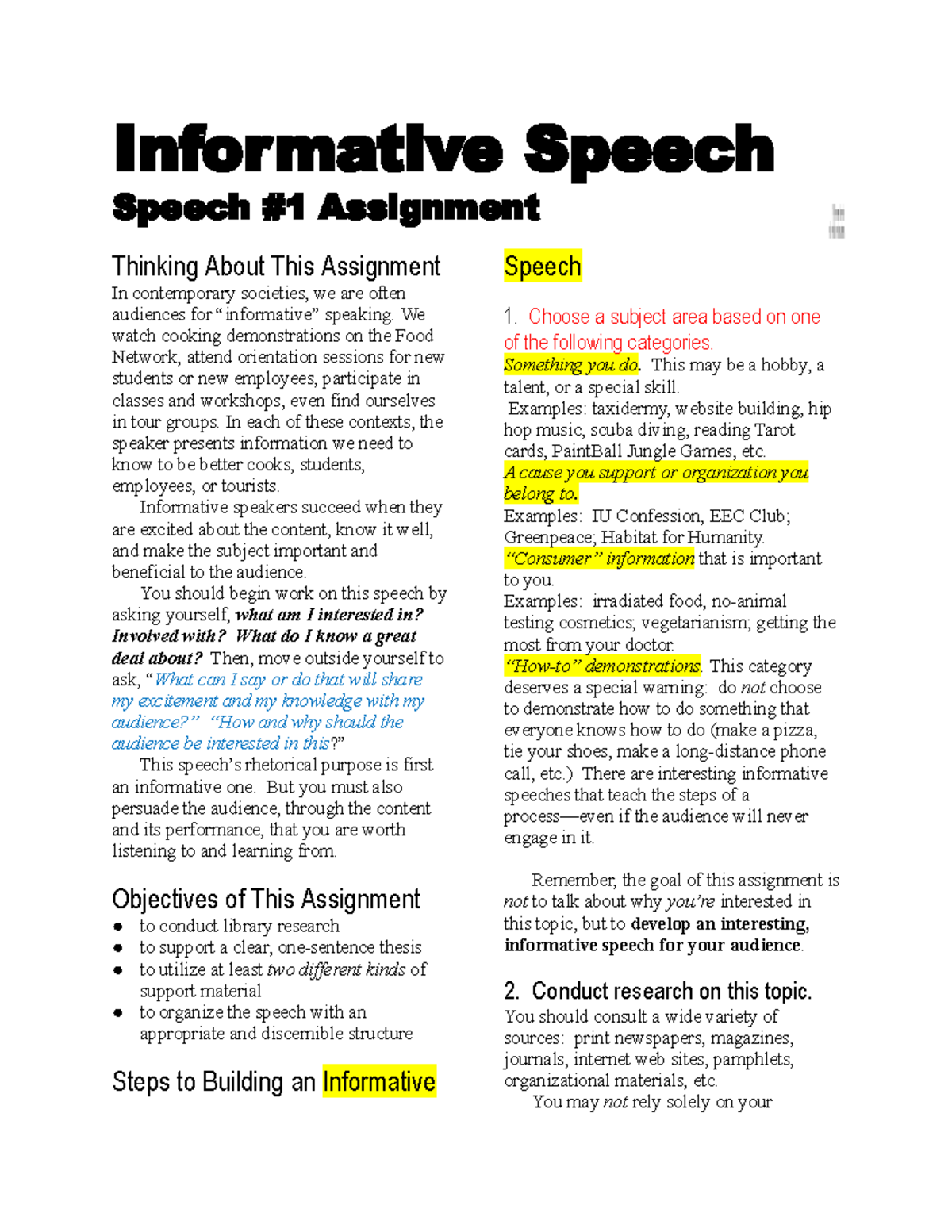 Assignment 1 - Informative Speech - Informative Speech Speech #1 ...