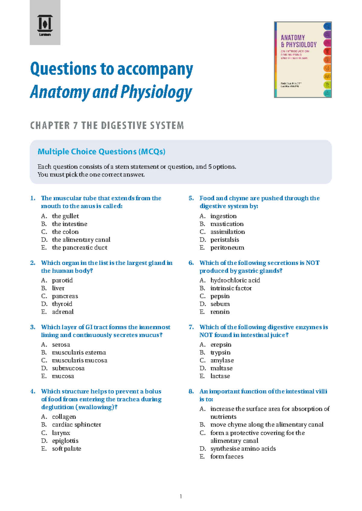 Self-Assessment Questions for Anatomy and Physiology CH 7: The ...