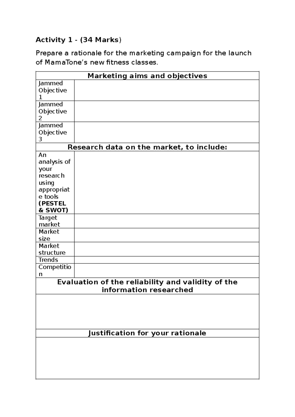 Activity 1 - Write Up - ... - Activity 1 - (34 Marks) Prepare a ...