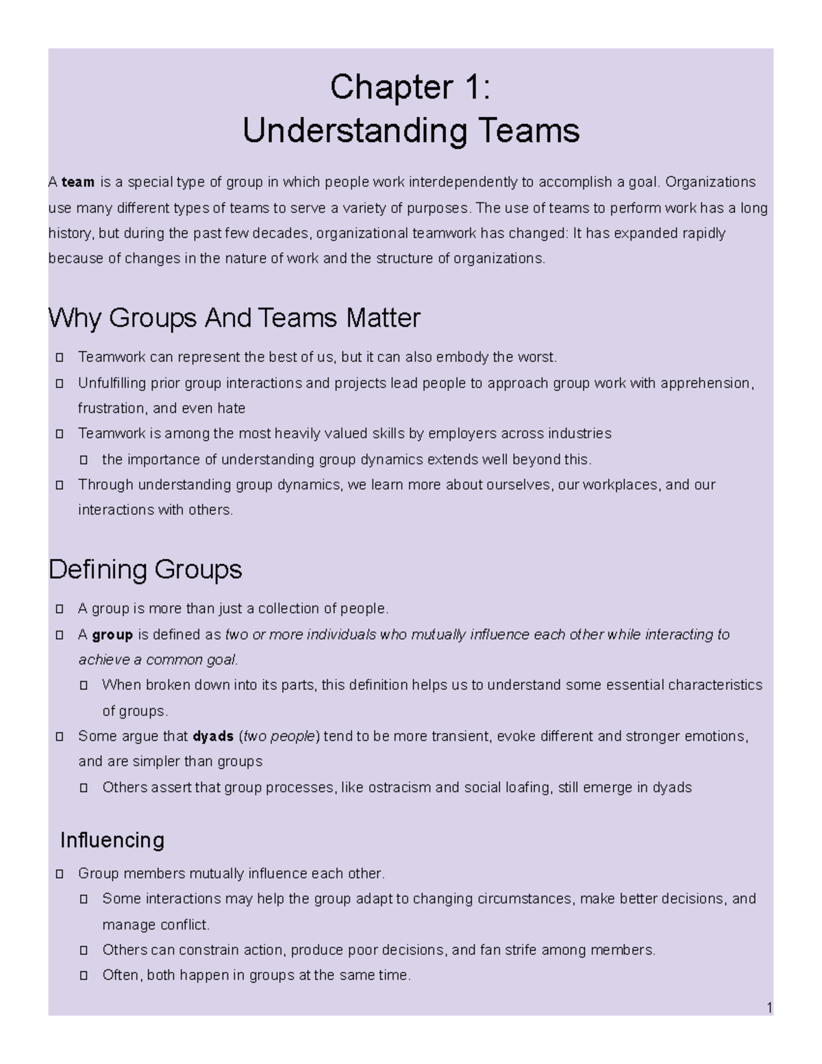 Chapter 1 Understanding Teams - Organizations use many different types ...