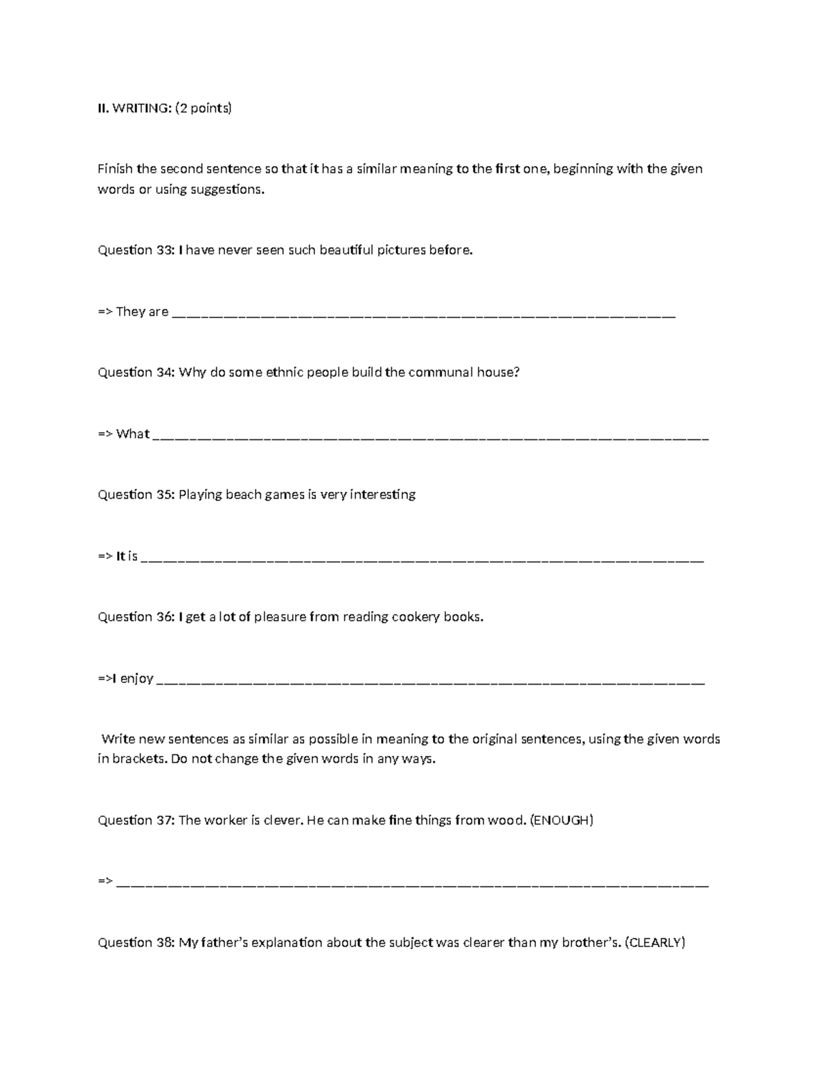 Anh 8 T1 p2 - Sample Exam Writing Practice - Studocu