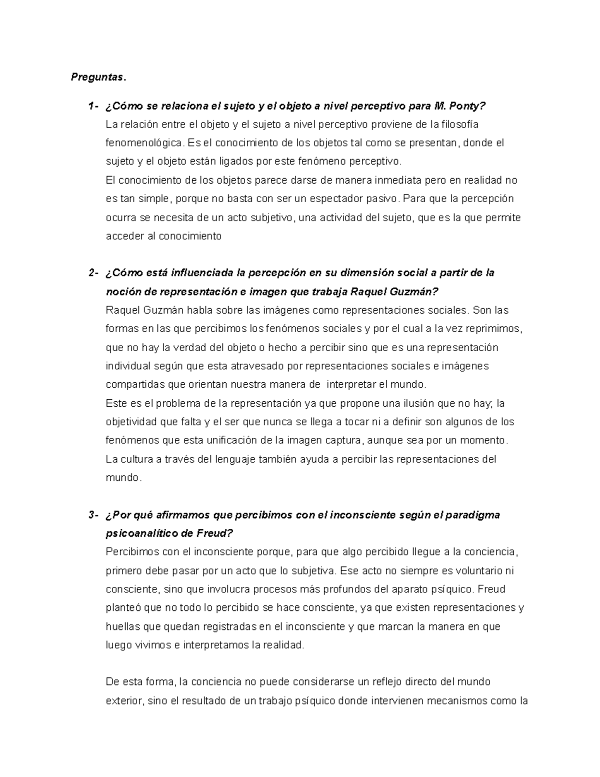 TP 2 - Relación Sujeto-Objeto en la Percepción según M. Ponty y Freud ...