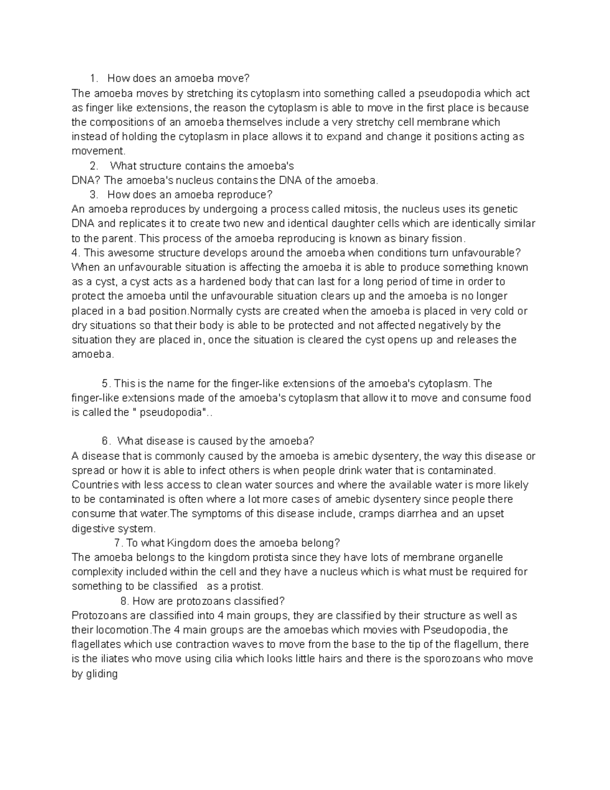 Untitled document - jjjj - How does an amoeba move? The amoeba moves by ...