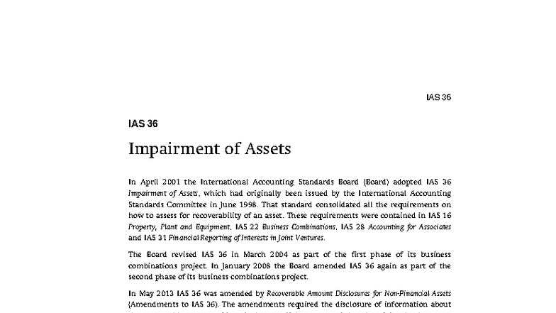 IAS 36: Impairment of Assets - Comprehensive Overview and Updates - Studocu