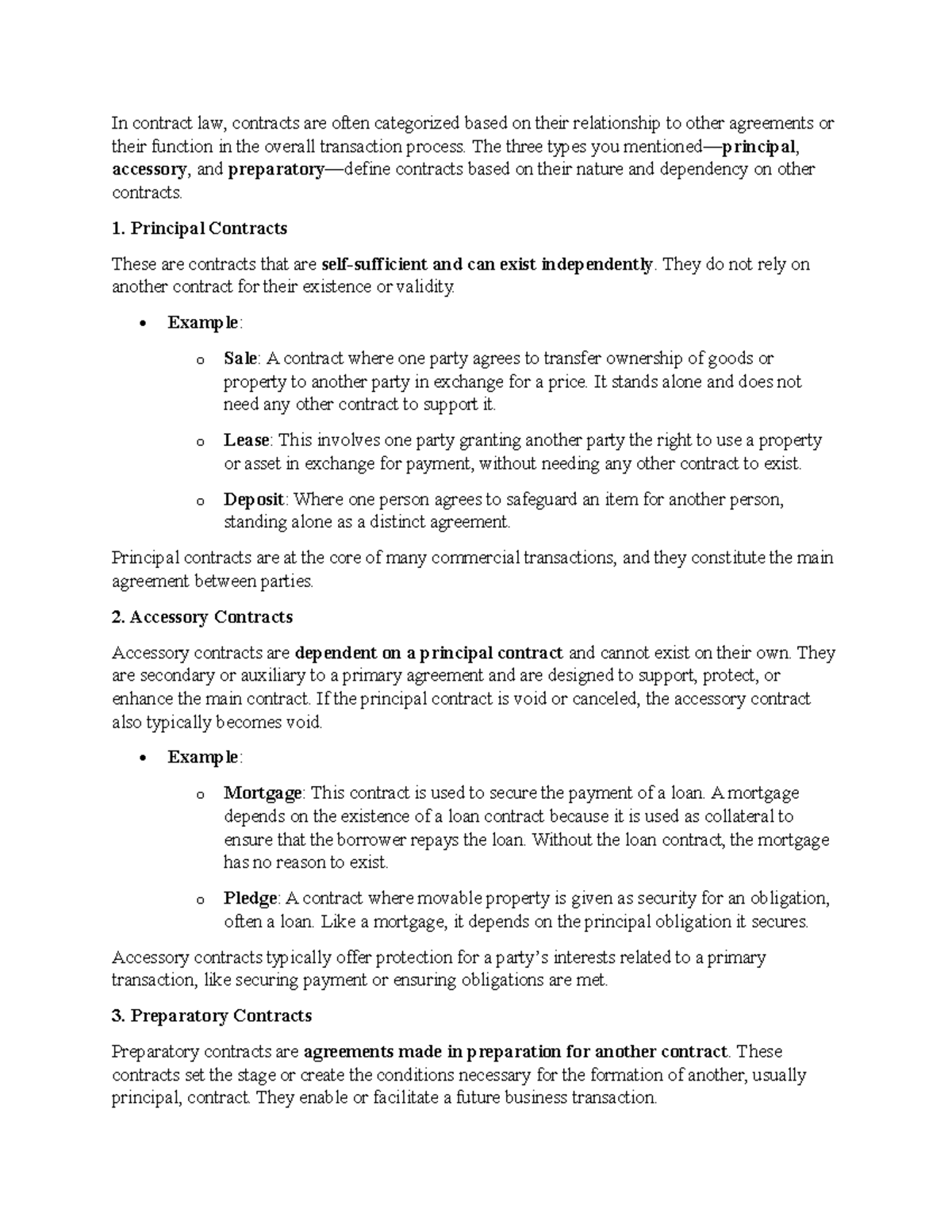Types of Contracts: Principal, Accessory, and Preparatory - Oblicon ...