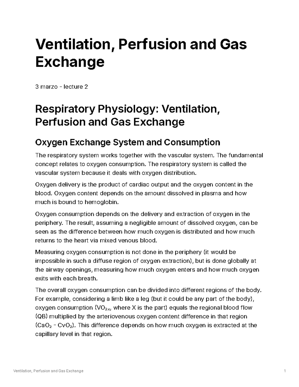 Respiratory Physiology: Ventilation, Perfusion & Gas Exchange (3 Marzo ...