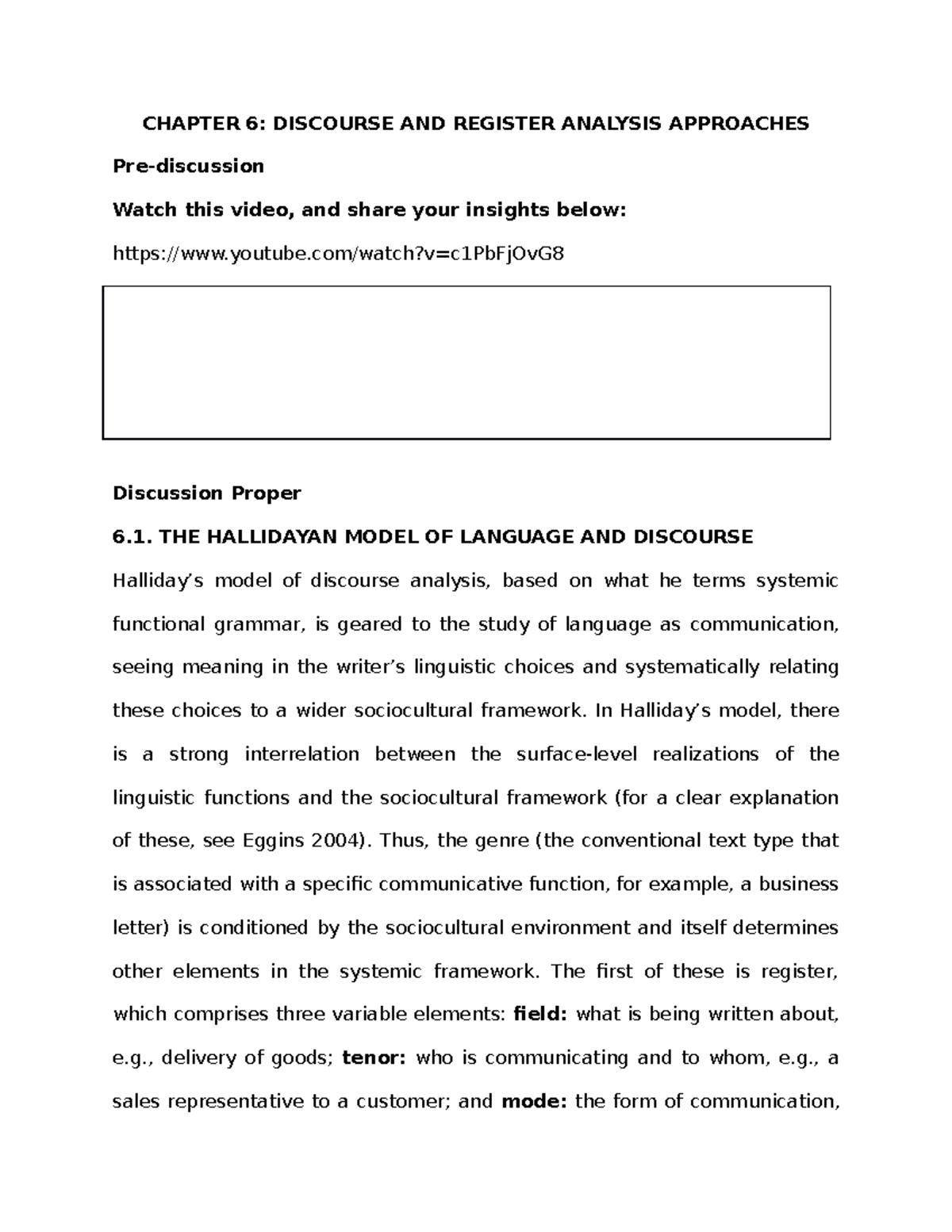 Lesson 6: Discourse & Register Analysis Approaches Overview - Studocu