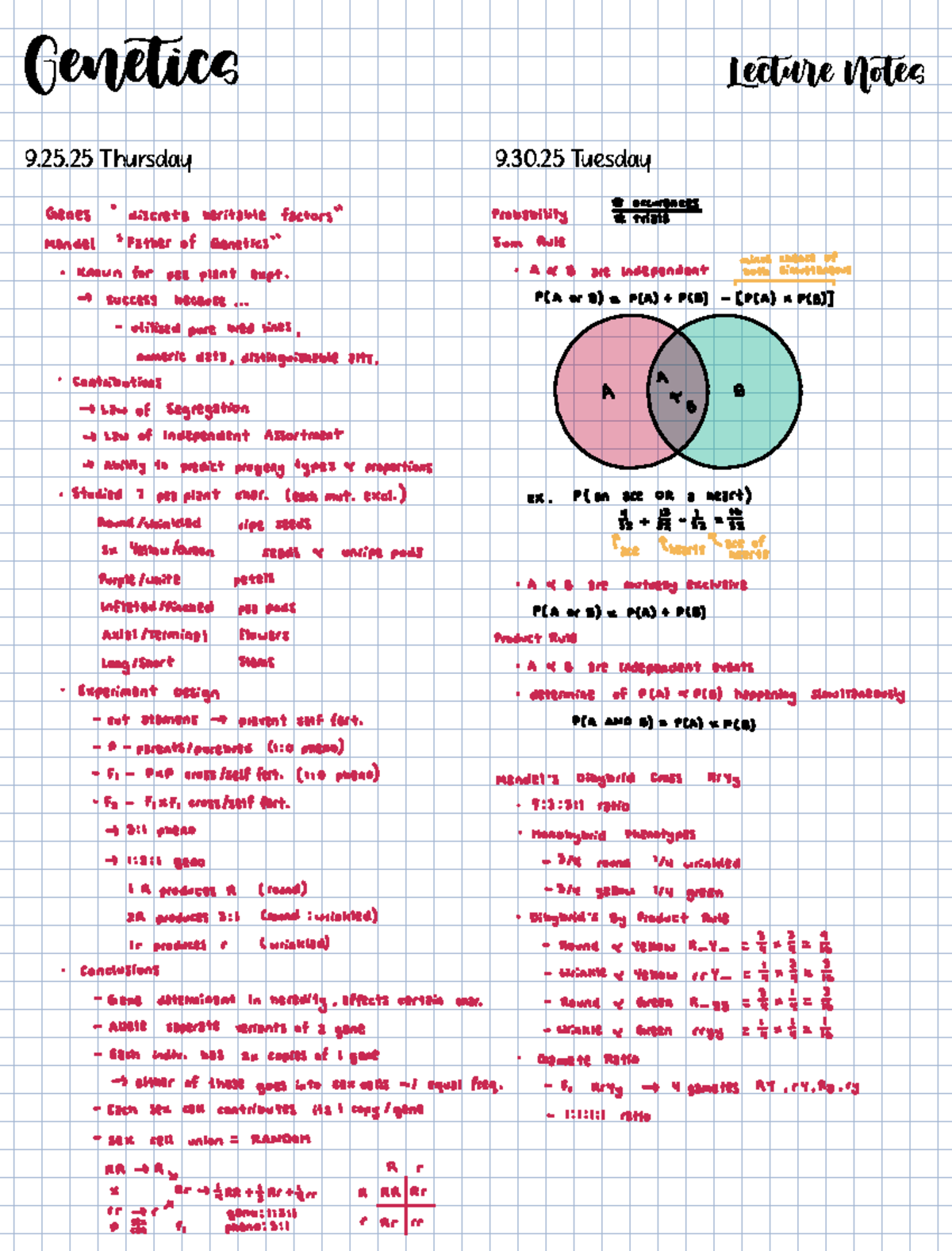LS 107 Genetics Lecture Notes: Key Concepts and Mendelian Principles ...