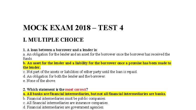 MOCK EXAM 2018 TEST 4 - MIDTERM MULTIPLE CHOICE QUESTIONS - Studocu
