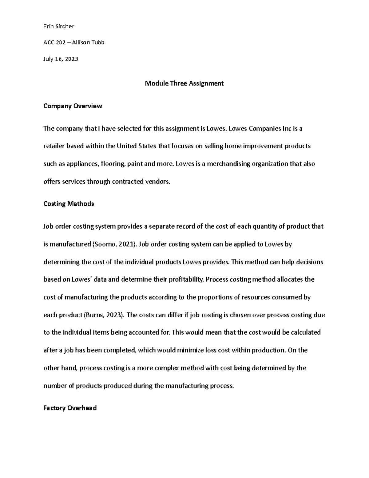 ACC 202 Mod 3 Assignment - Erin Sircher ACC 202 – Allison Tubb July 16, 2023 Module Three ...