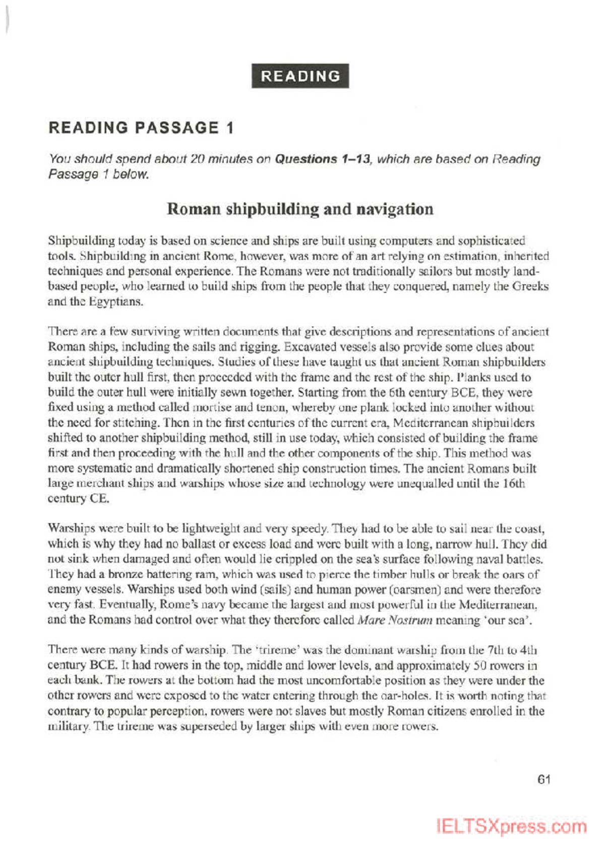 Reading Passage 1: Roman Shipbuilding and Navigation - MOCK TEST 3 ...