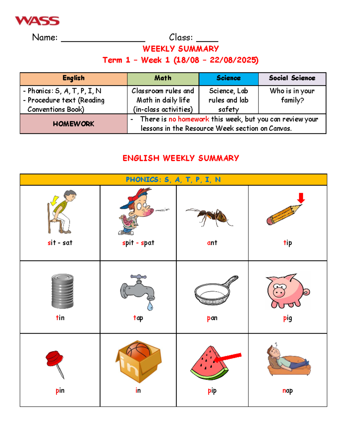 Weekly Summary Y1 - W1 T1: Phonics, Science, and Social Studies - Studocu