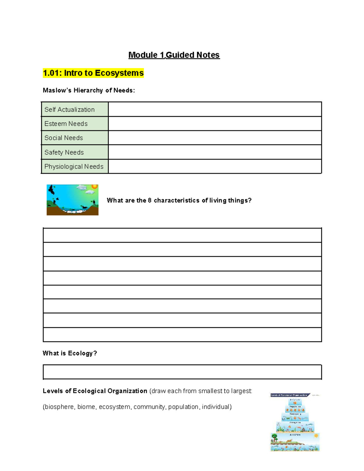 AP Env Sci Module 1 Guided Notes: Ecosystems & Energy Flow - Studocu