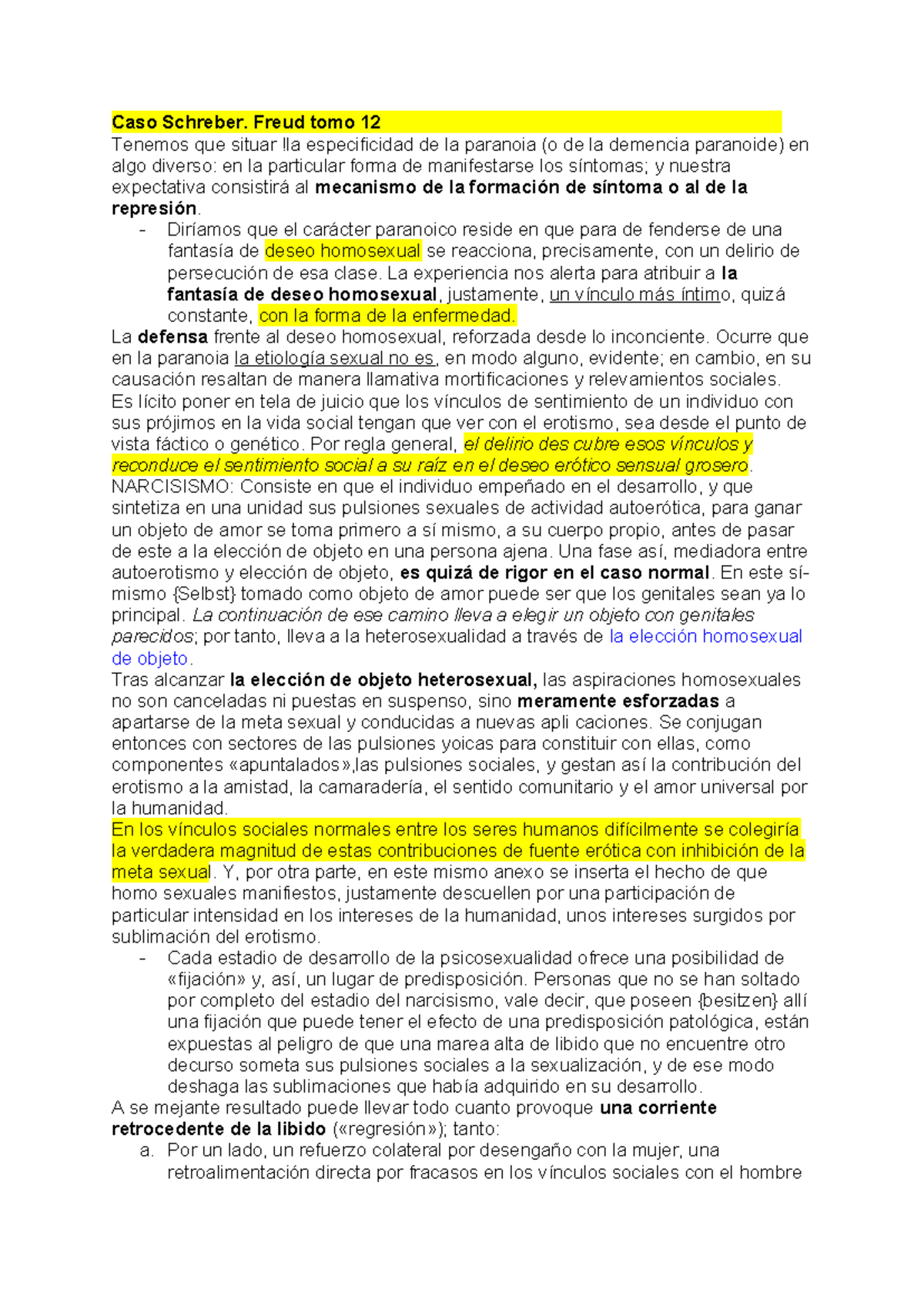 Caso Schreber: Análisis de la Paranoia y el Narcisismo en Freud - Studocu