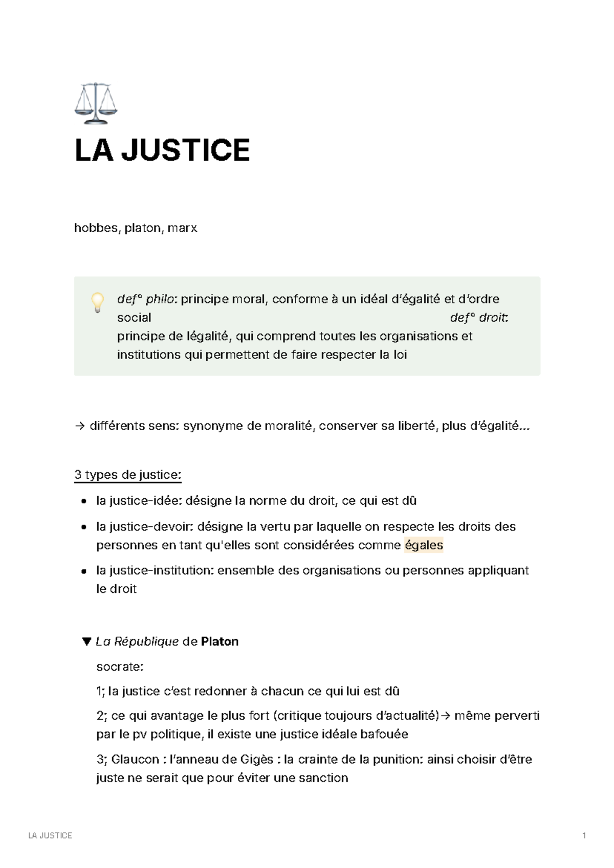 Fiche thématique philo - La Justice: Concepts et Réflexions - Studocu