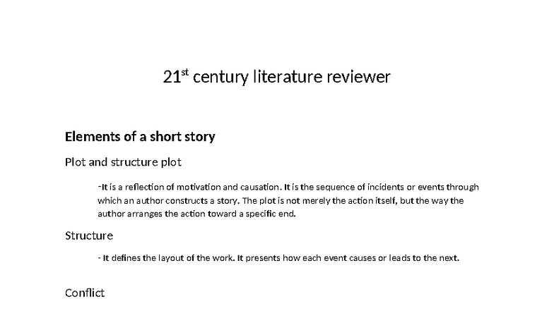 21st Century Literature Review: Elements of Short Story Analysis - Studocu