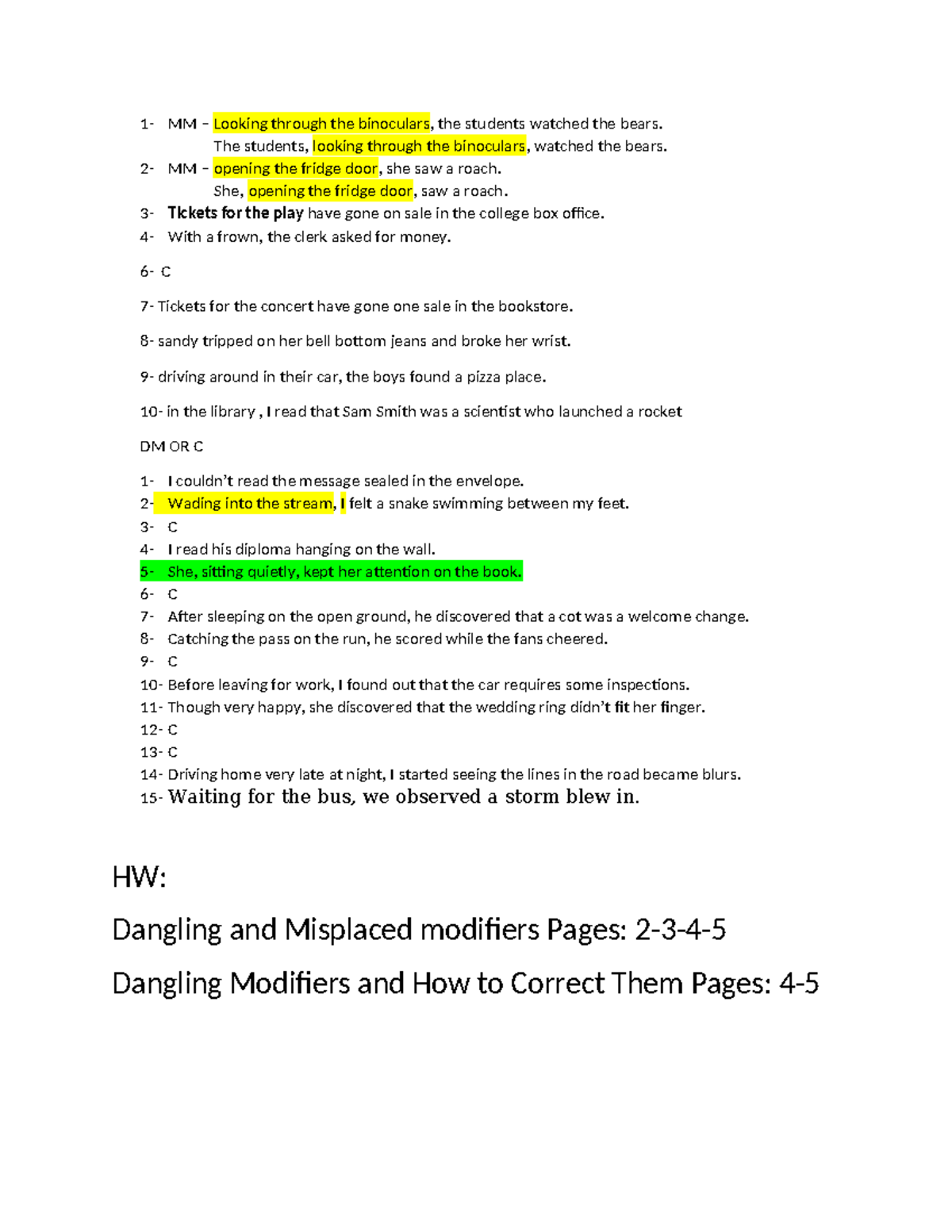 S 15 - English: Understanding and Correcting Dangling Modifiers - Studocu