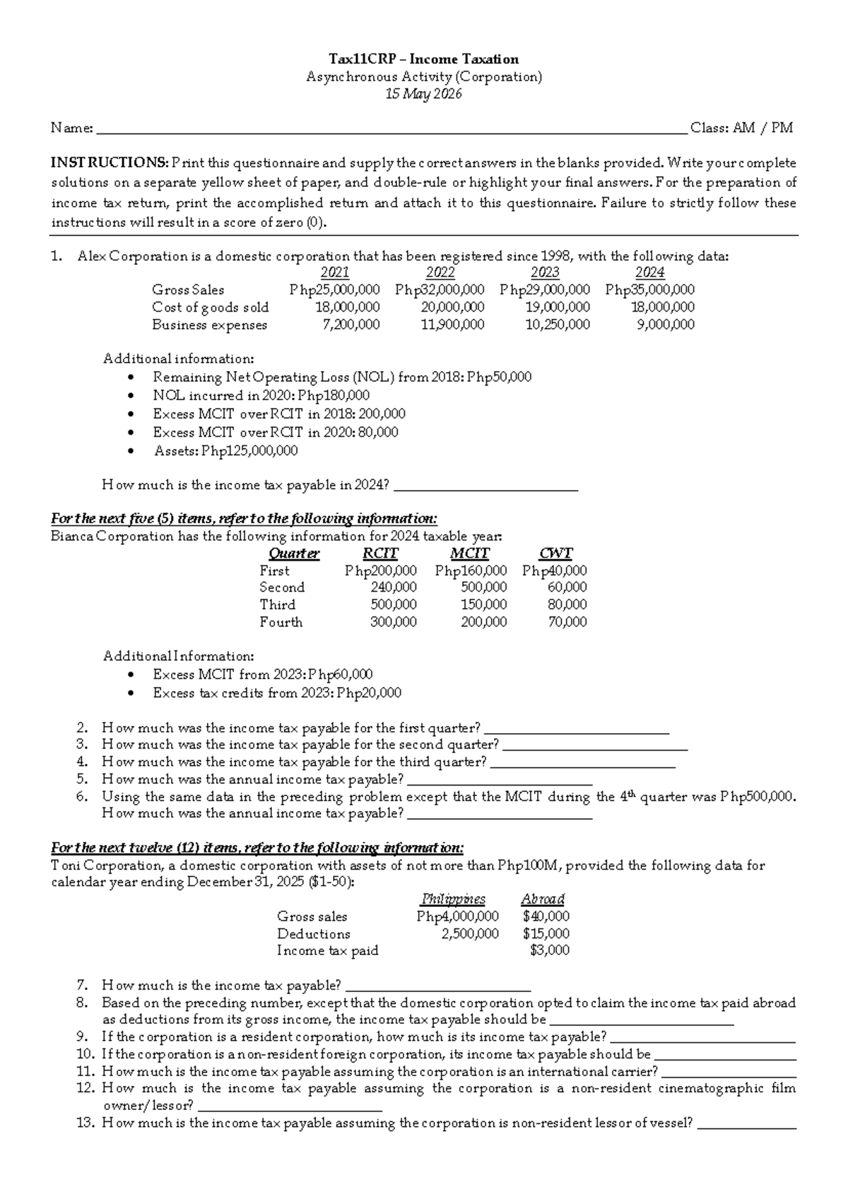 Tax11CRP Income Taxation Asynchronous Activity - May 15, 2026 - Studocu