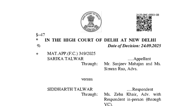 MAT.APP.(F.C.) Sarika Talwar vs Siddharth Talwar - Judgment Analysis ...