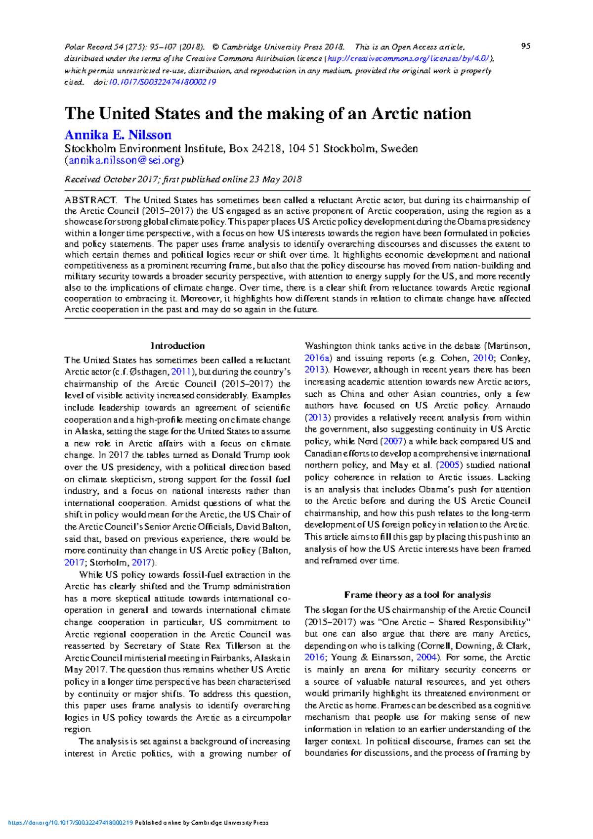 The United States and the Evolution of Arctic Policy: A Historical ...