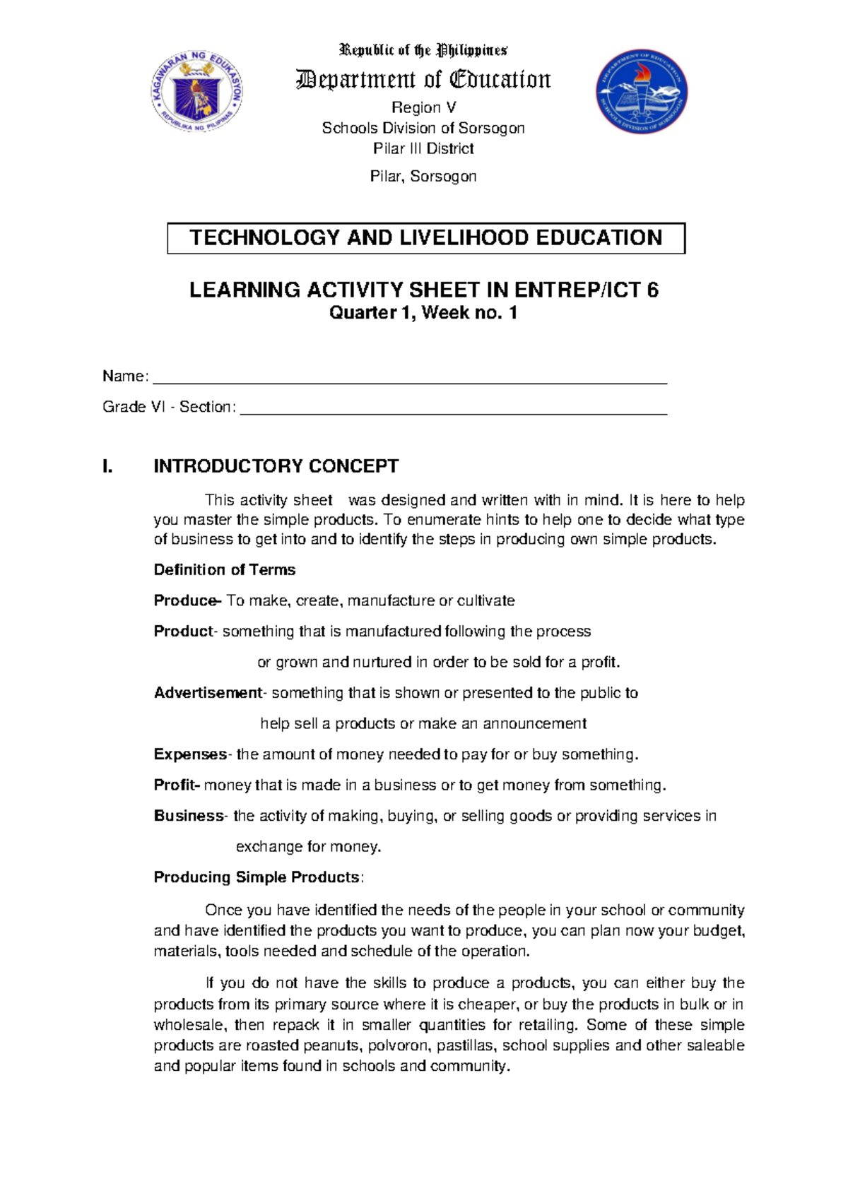 TLE ICT 6 Q1 Wk 1: Mastering Simple Product Production - Studocu