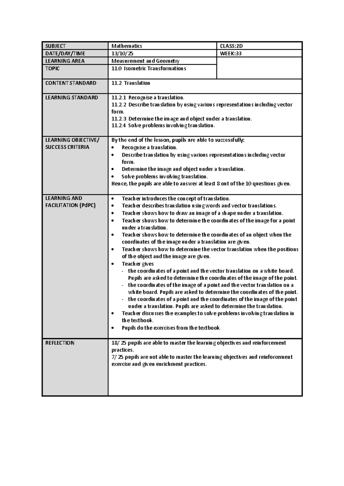 Mathematics 11.0: Isometric Transformations - Translation & Reflection ...