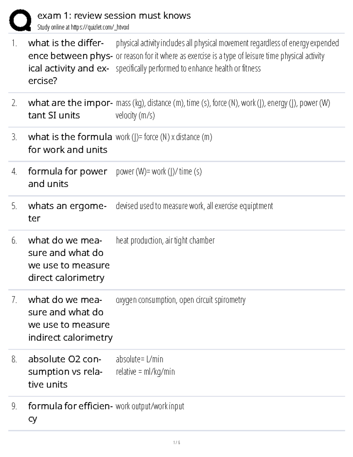 Exam 1 Review Session Must Knows - Key Concepts and Formulas - Studocu