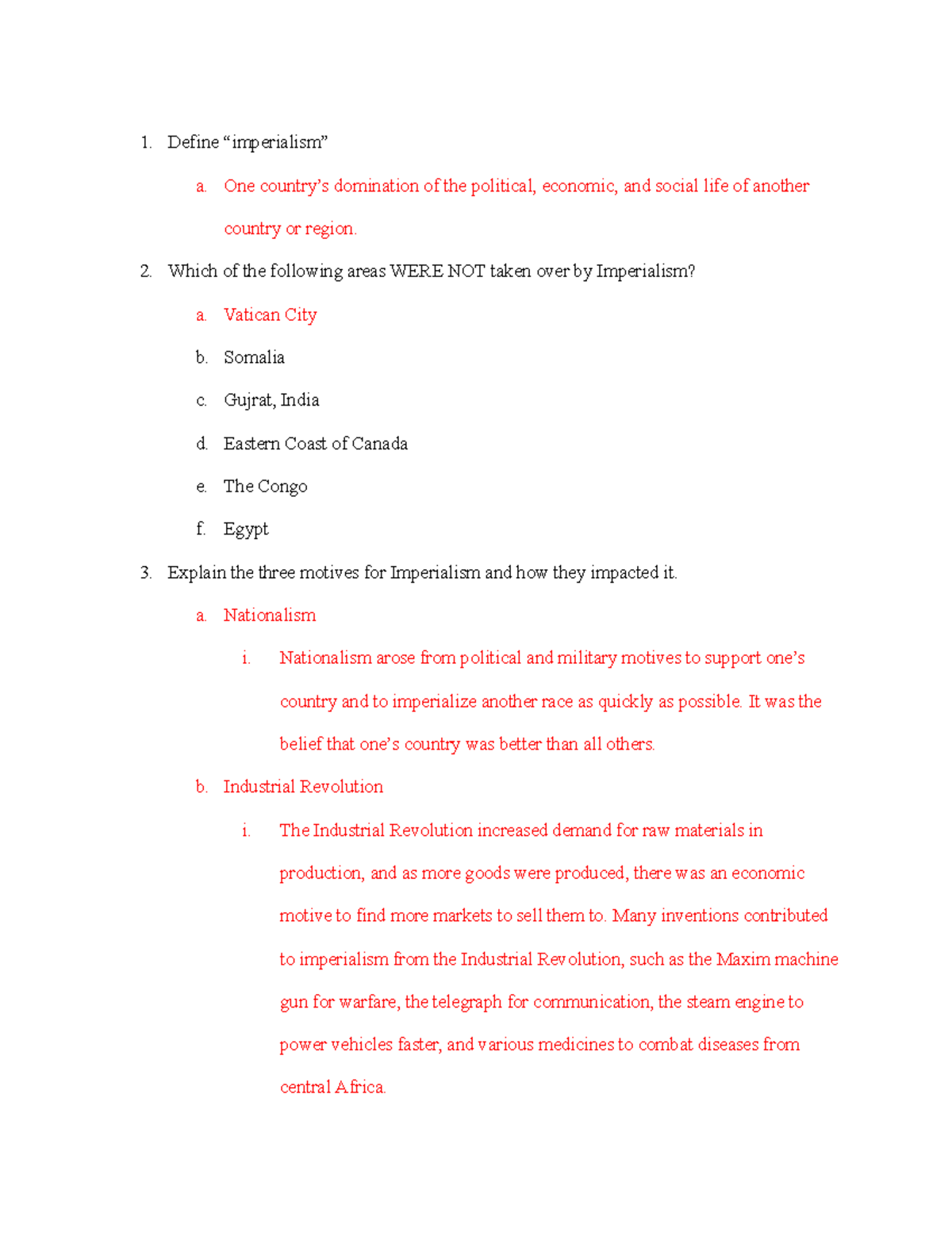 African Imperialism Study Guide: Motives, Impacts, and Key Events - Studocu