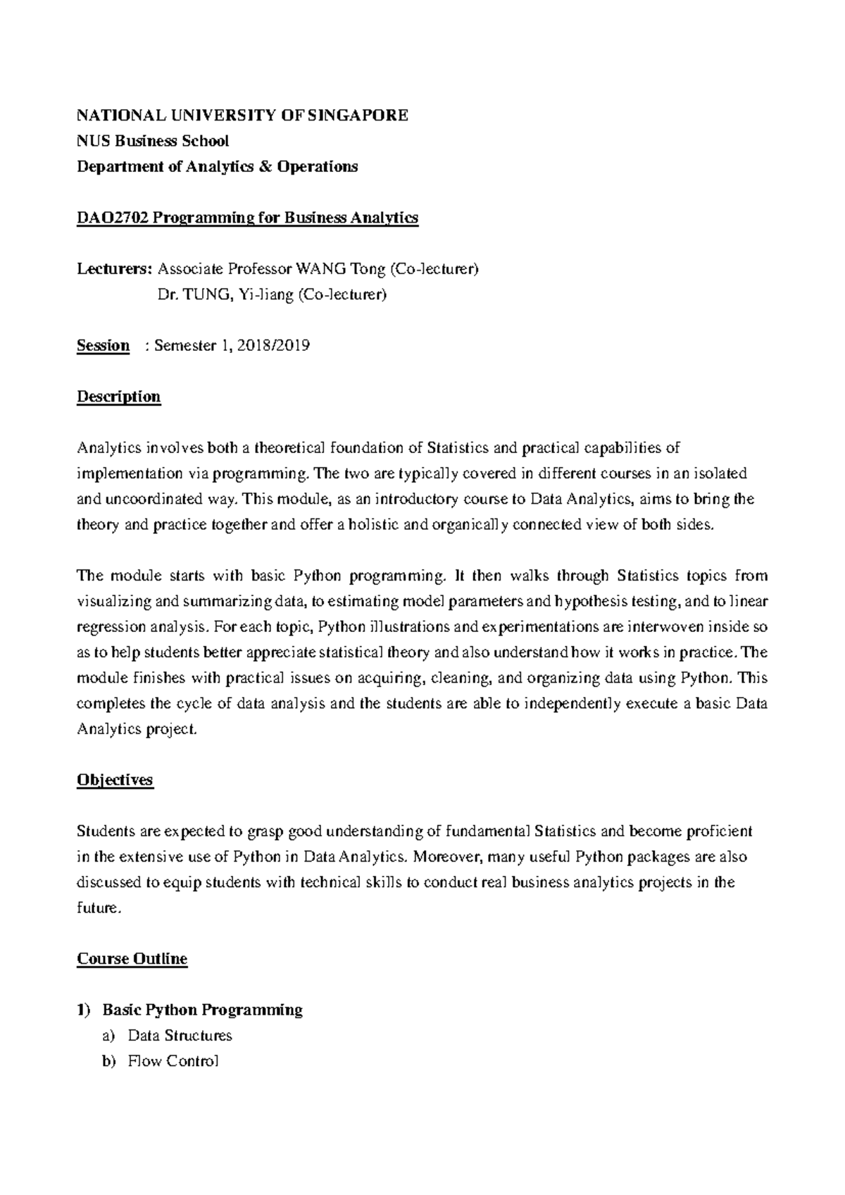 DAO2702 Programming for Business Analytics S1AY1819 - NATIONAL ...