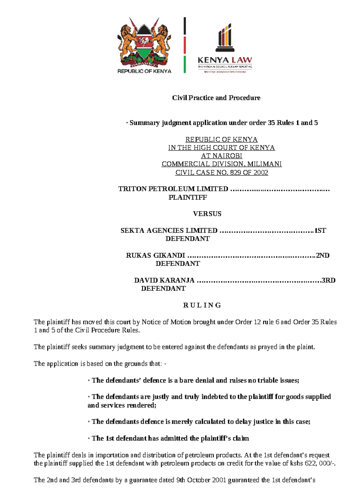 Civil Practice and Procedure: Summary Judgment Application - Case No ...