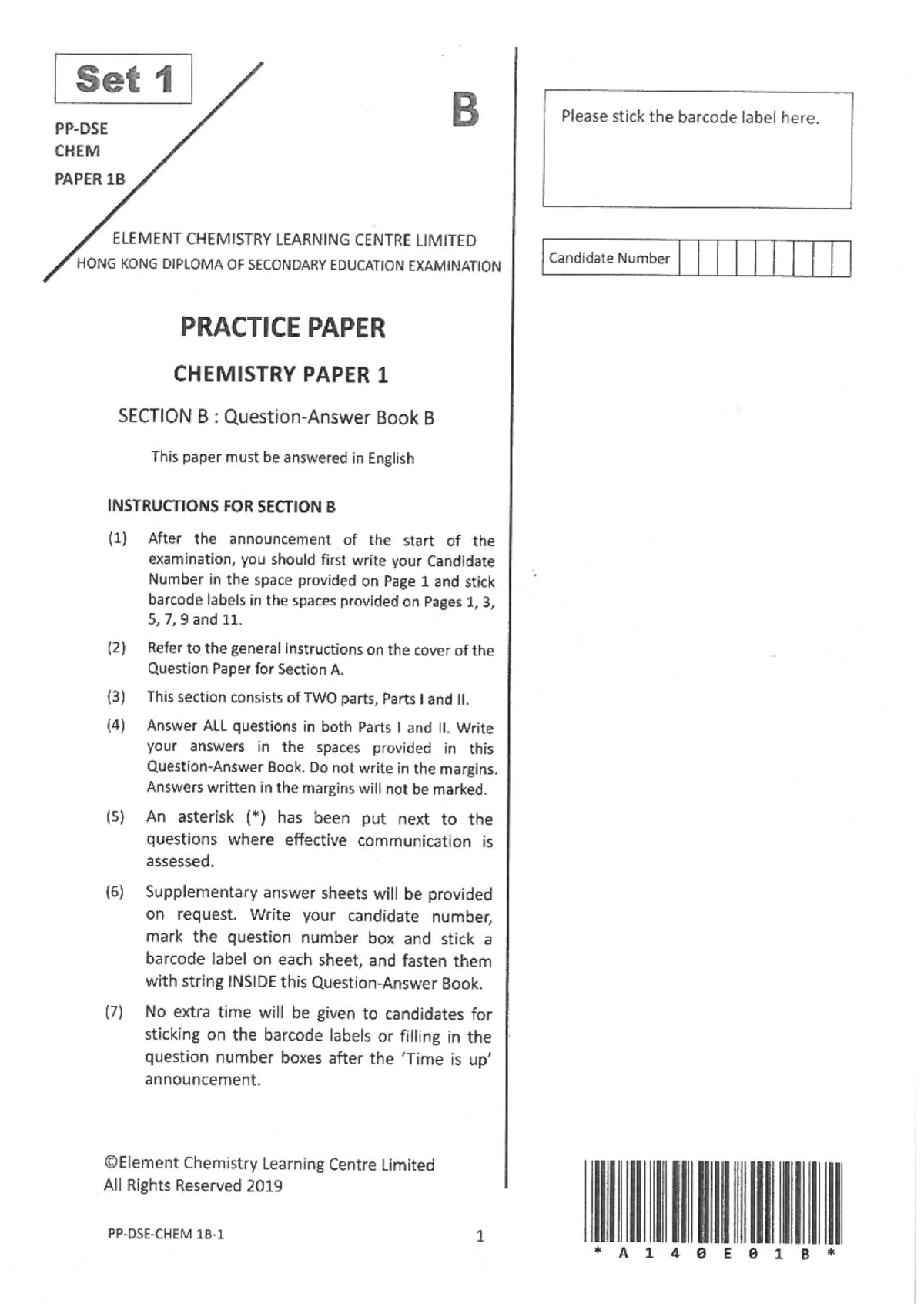 Element Chemistry Mock Exam 2019 - Set 1 Paper 1B - Studocu