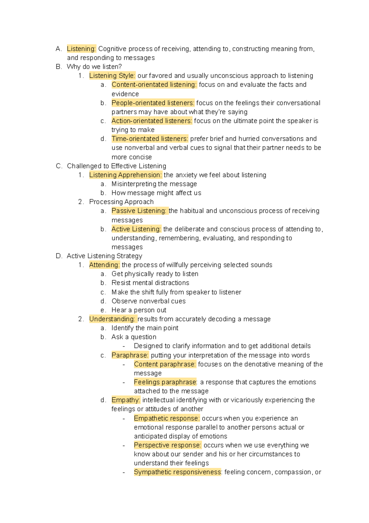 Ch. 6 Listening Strategies - Fundamentals of Speech Comm, MWF Fall ...