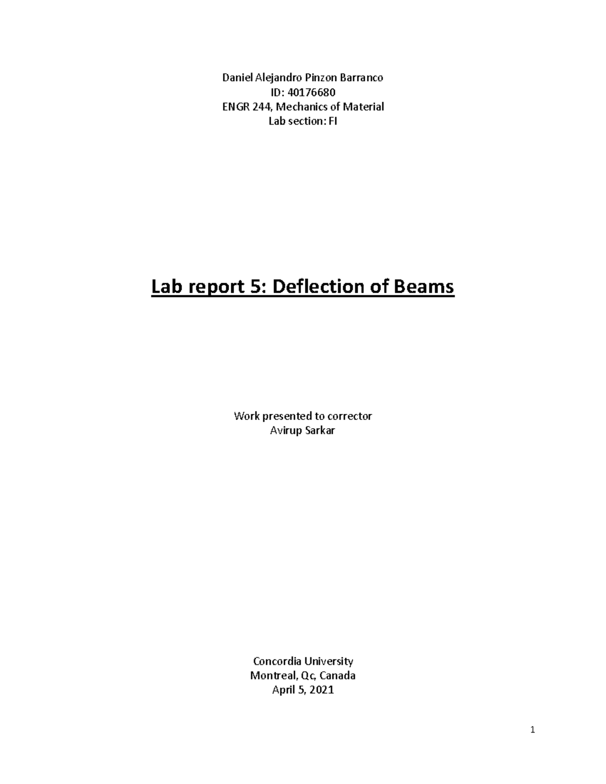 Lab 5: Deflection Analysis of Beams (ENGR 244) - Studocu