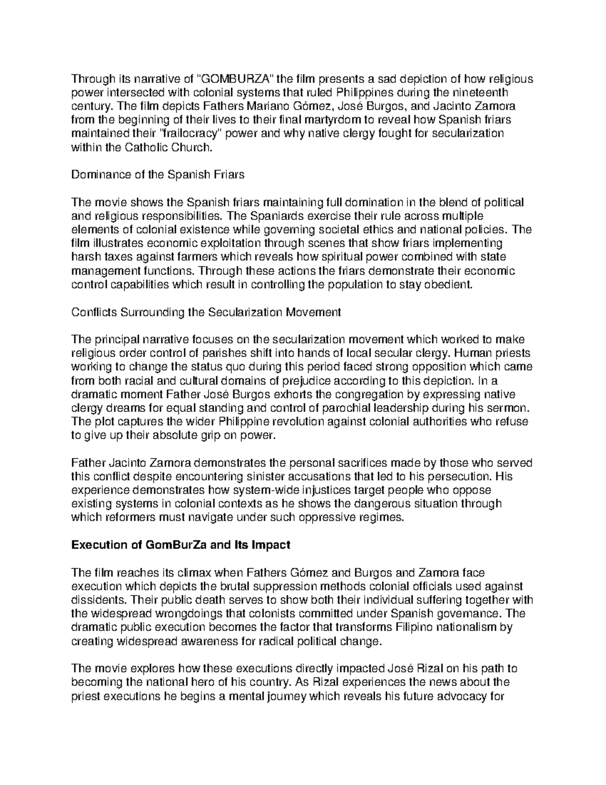 Rizal-paper - Reflection paper on the mobie gonburza - Through its ...