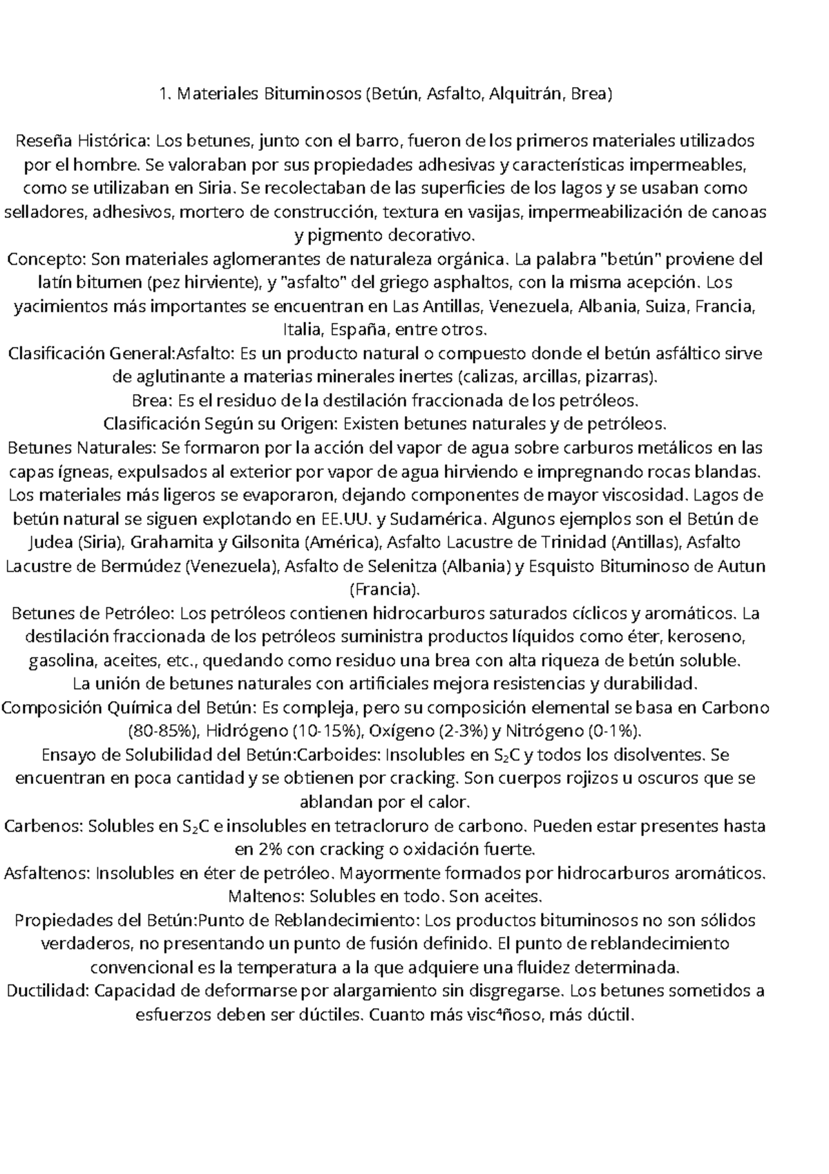 Materiales Bituminosos: Historia y Propiedades (20250521) - Studocu